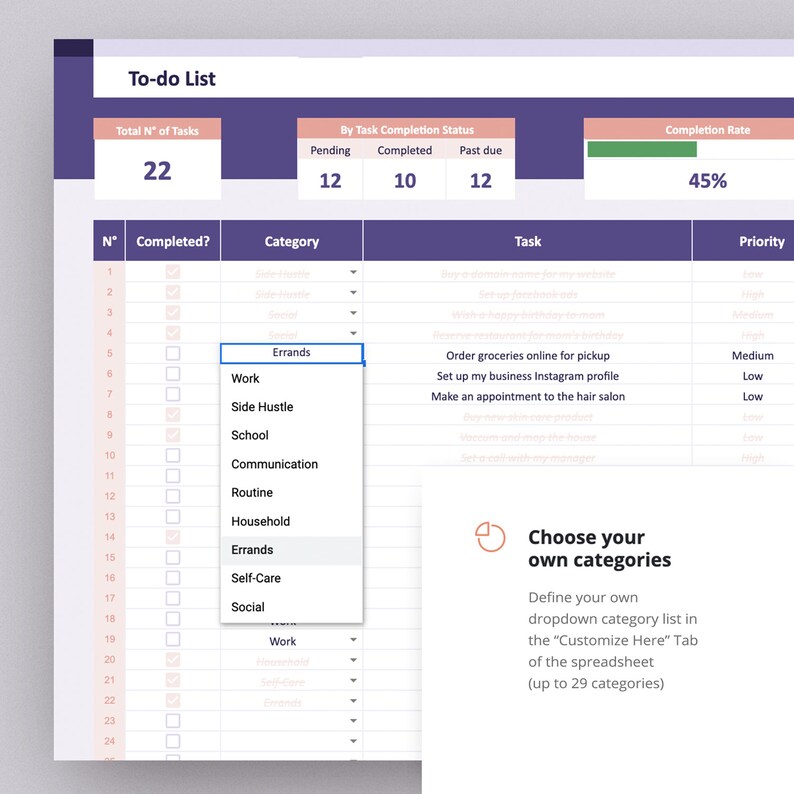 Digital to Do List Google Sheets Template Student Planner Productivity ...