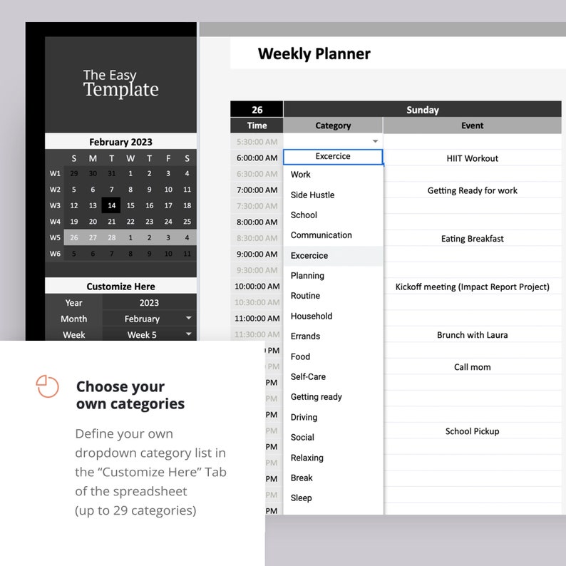 Workday Planner Digital Office Schedule Employee Planner Digital Planner Spreadsheet Google ...