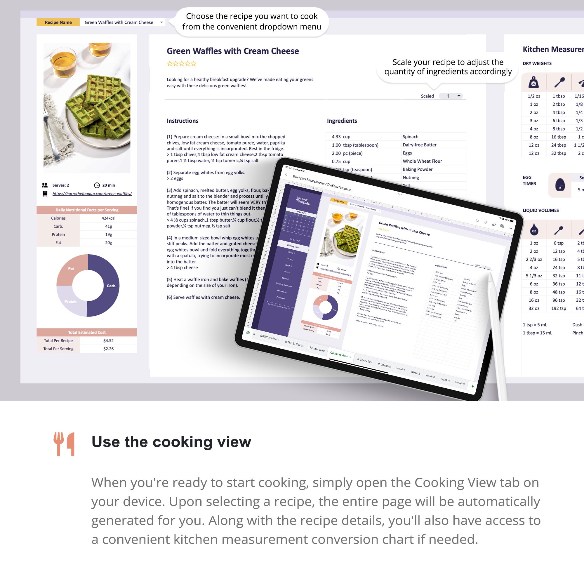 Meal Planner Spreadsheet Meal Planning Automated Grocery List ...