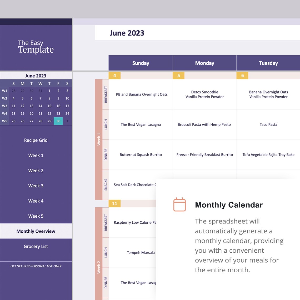 Monthly Meal Planner Spreadsheet Food Prep Log Google Sheets Weekly ...