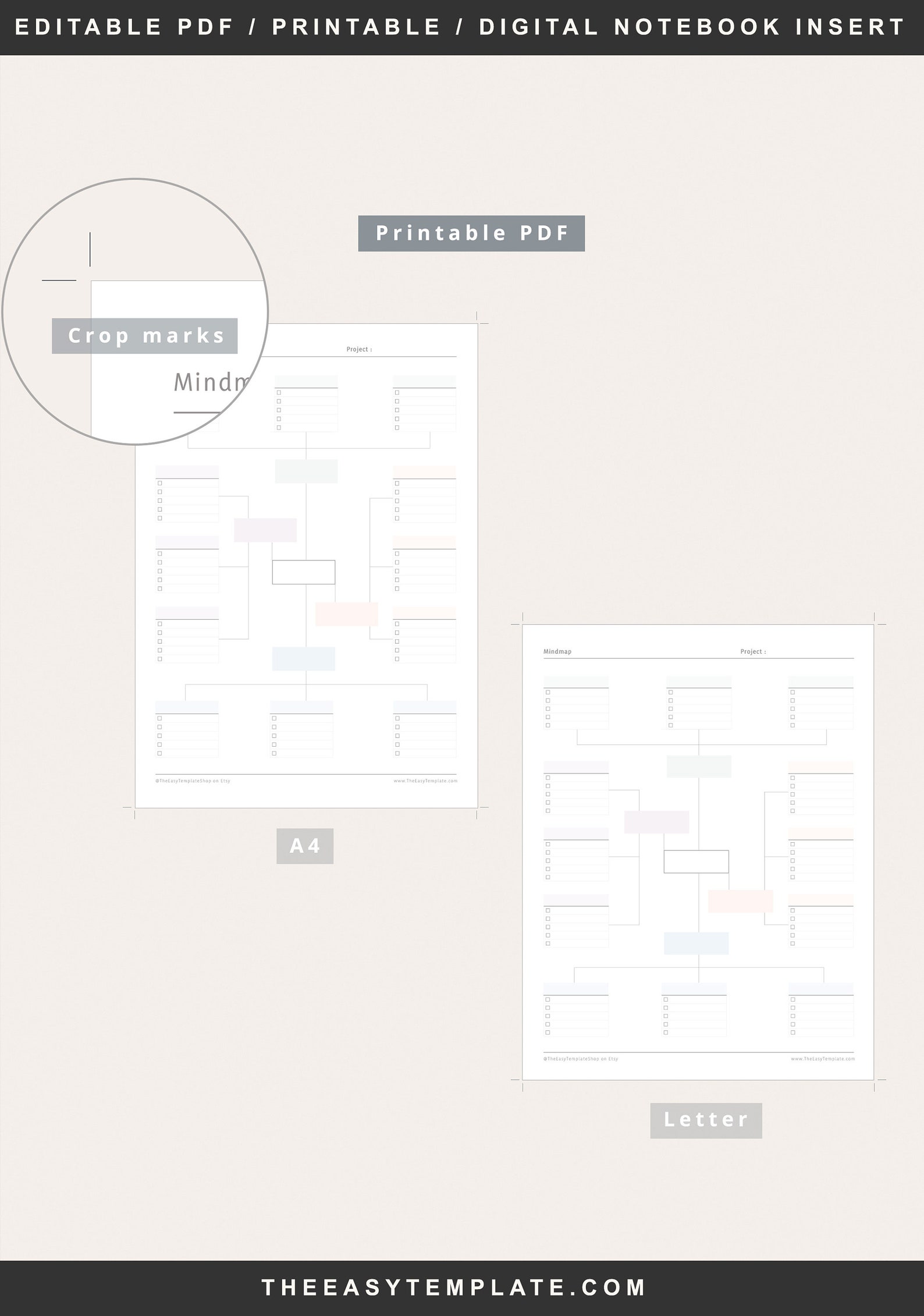 Vertical Mind Map, Fillable PDF Printable Mind Map Planner Idea Board ...