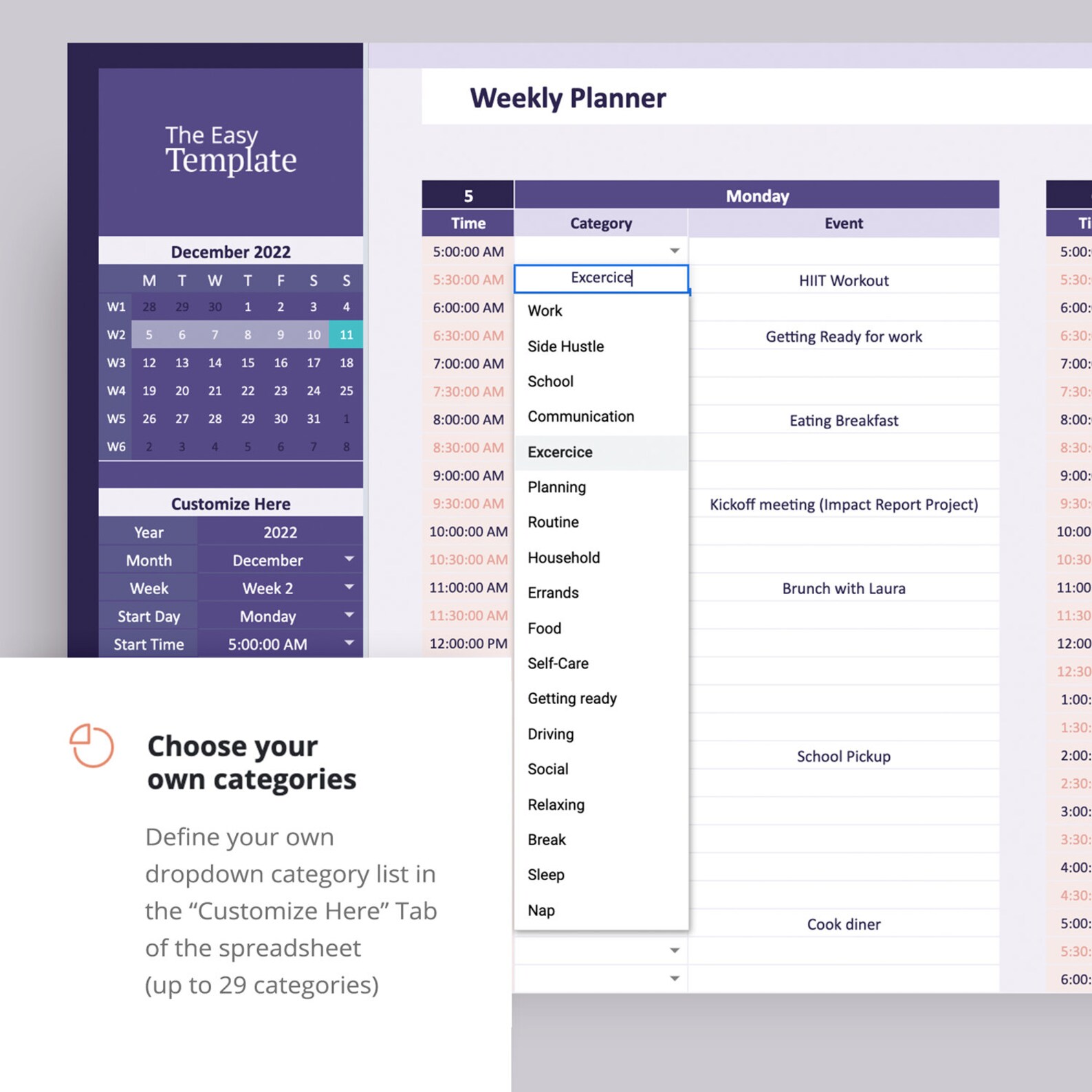 Google Sheets Weekly Template Digital Schedule Daily Planner Sheets ...