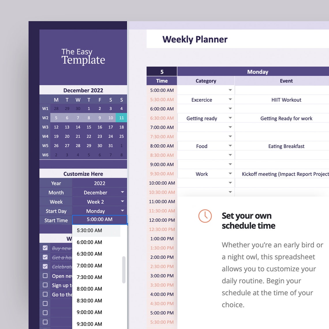 Google Sheets Weekly Template Digital Schedule Daily Planner Sheets ...