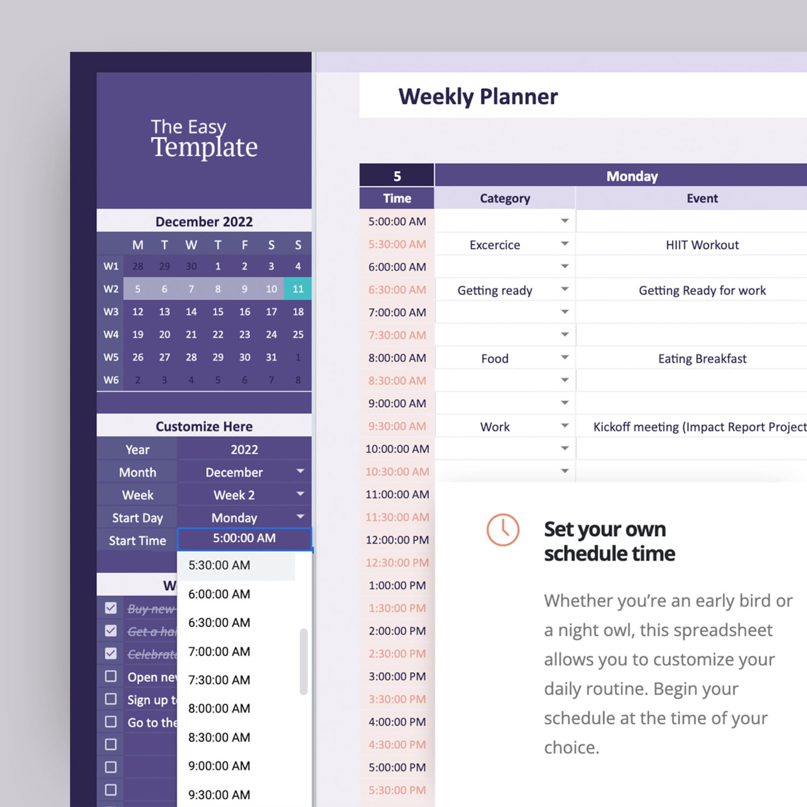 Google Sheets Weekly Template Digital Schedule Daily Planner Sheets ...