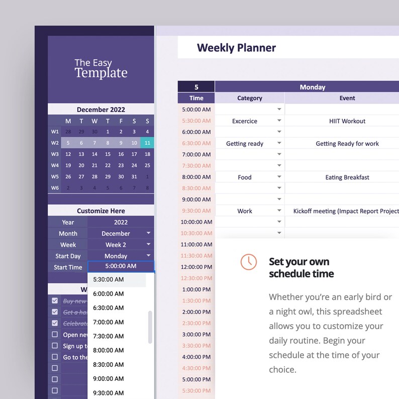 Google Sheets Weekly Template Digital Schedule Daily Planner Sheets ...