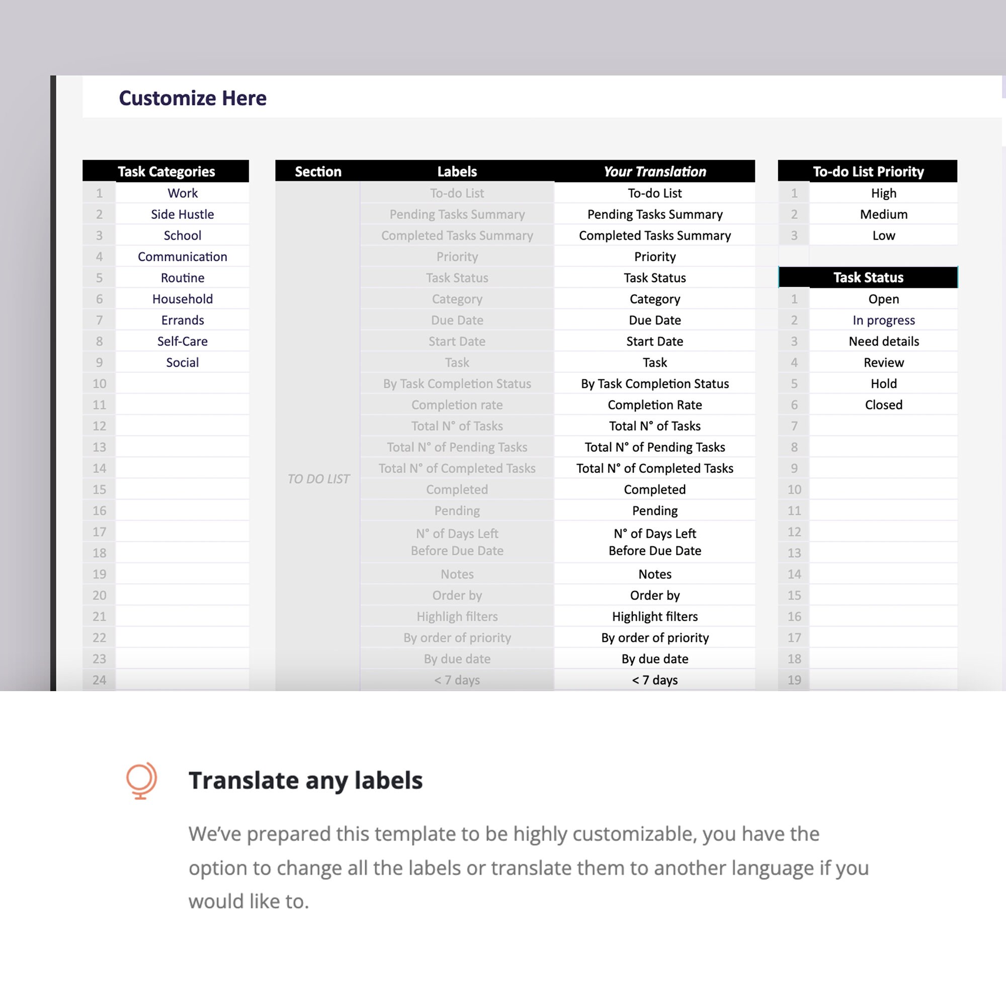 To Do List Tracker Digital Task Planner Spreadsheet Productivity ...