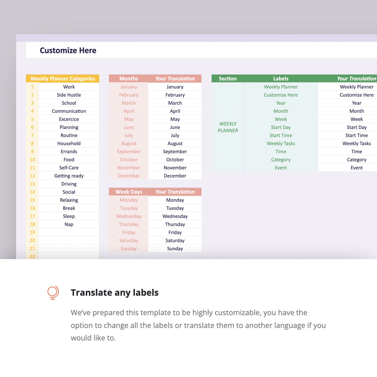 Google Sheets Weekly Template Digital Schedule Daily Planner Sheets ...