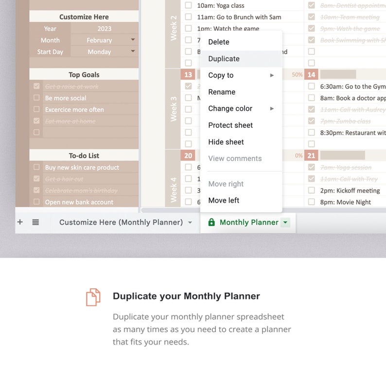 Monthly Planner Google Sheets 2023 2024 Calendar Undated Daily Planner ...