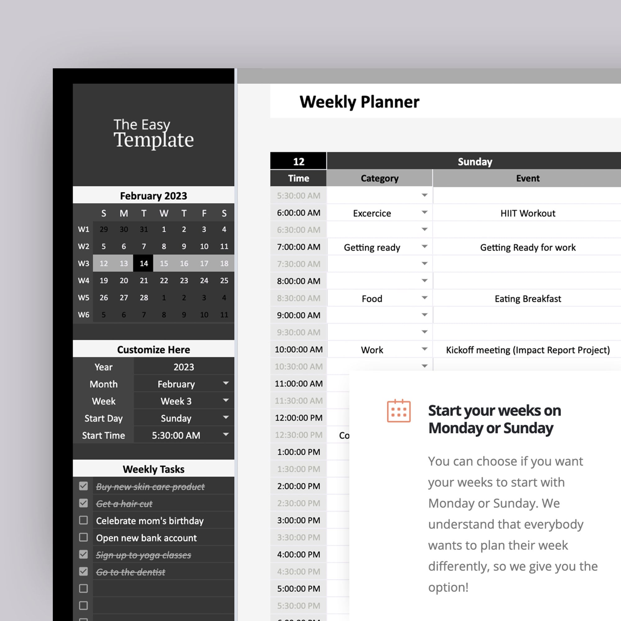 Workday Planner Digital Office Schedule Employee Planner Digital Planner Spreadsheet Google ...