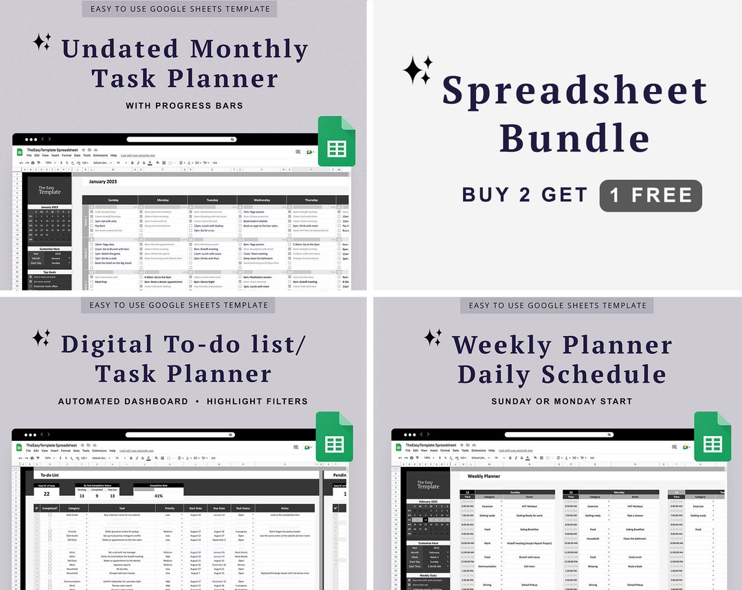 Digital Planner Google Sheet Bundle Daily Planner Weekly Task Planner ...