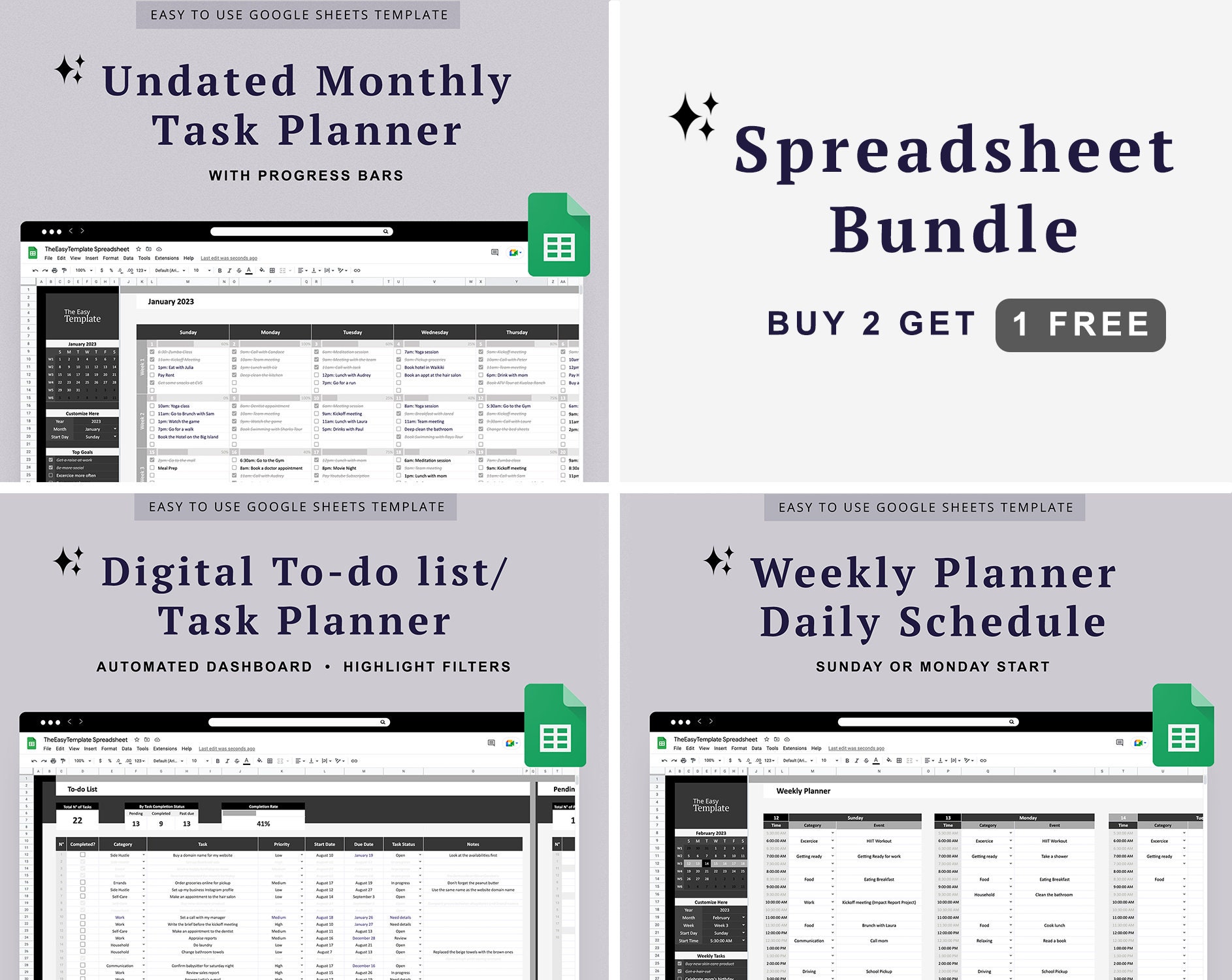 Digital Planner Google Sheet Bundle Daily Planner Weekly Task Planner ...