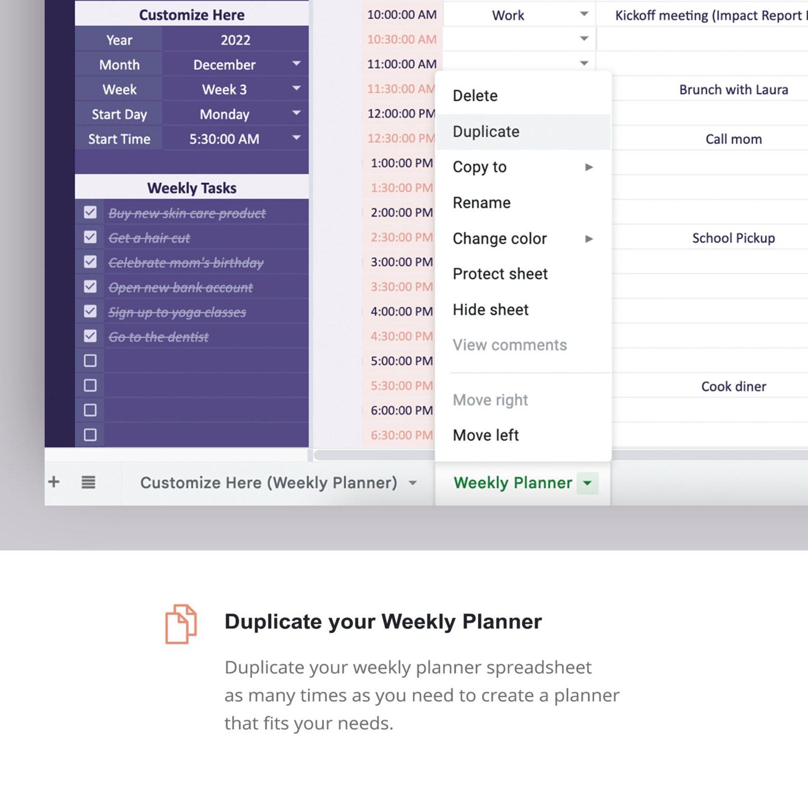 Google Sheets Weekly Template Digital Schedule Daily Planner Sheets ...