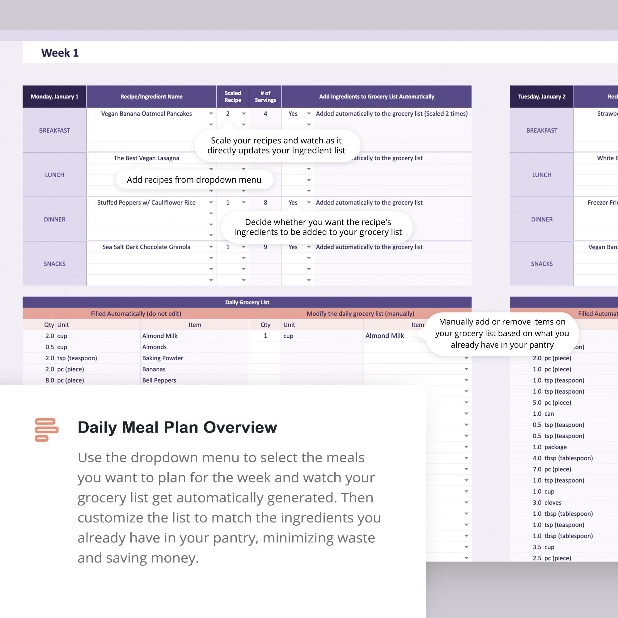 Monthly Meal Planner Spreadsheet Food Prep Log Google Sheets Weekly ...