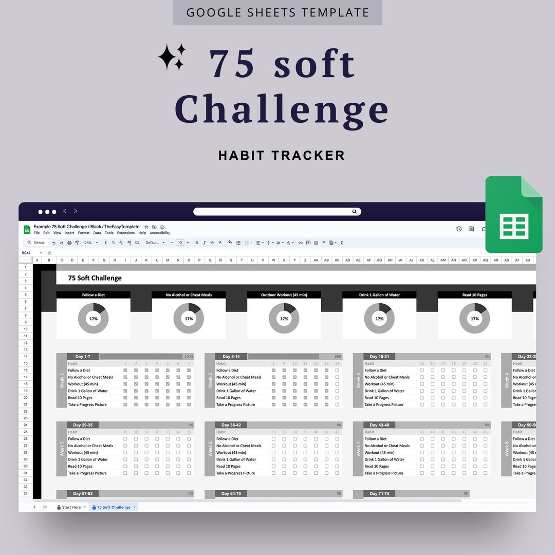 75 Soft Tracker Daily Health Checklist Fitness Wellness Challenge Daily ...