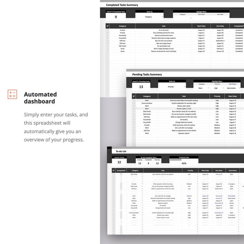 To Do List Tracker Digital Task Planner Spreadsheet Productivity ...
