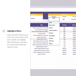 Digital to Do List for Google Sheet, Goal Tracker, Planner Task ...