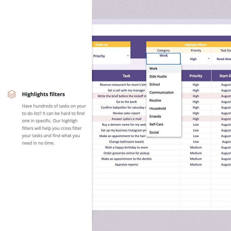 Digital to Do List Google Sheets Template Student Planner Productivity ...