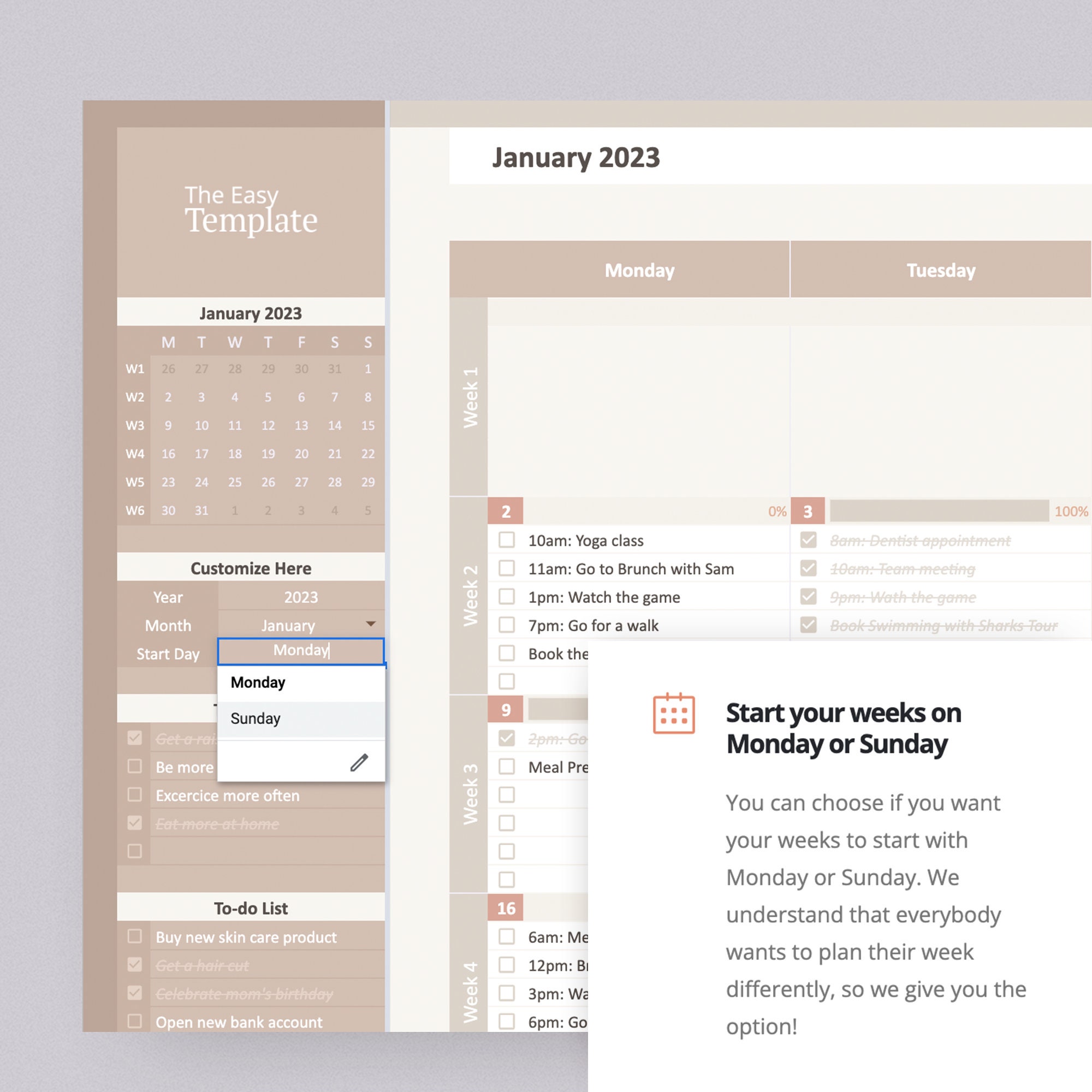 Undated Monthly Calendar Google Sheets, Daily Task Planner Spreadsheet ...