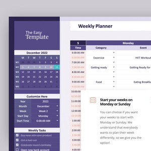 Google Sheets Weekly Template Digital Schedule Daily Planner Sheets ...