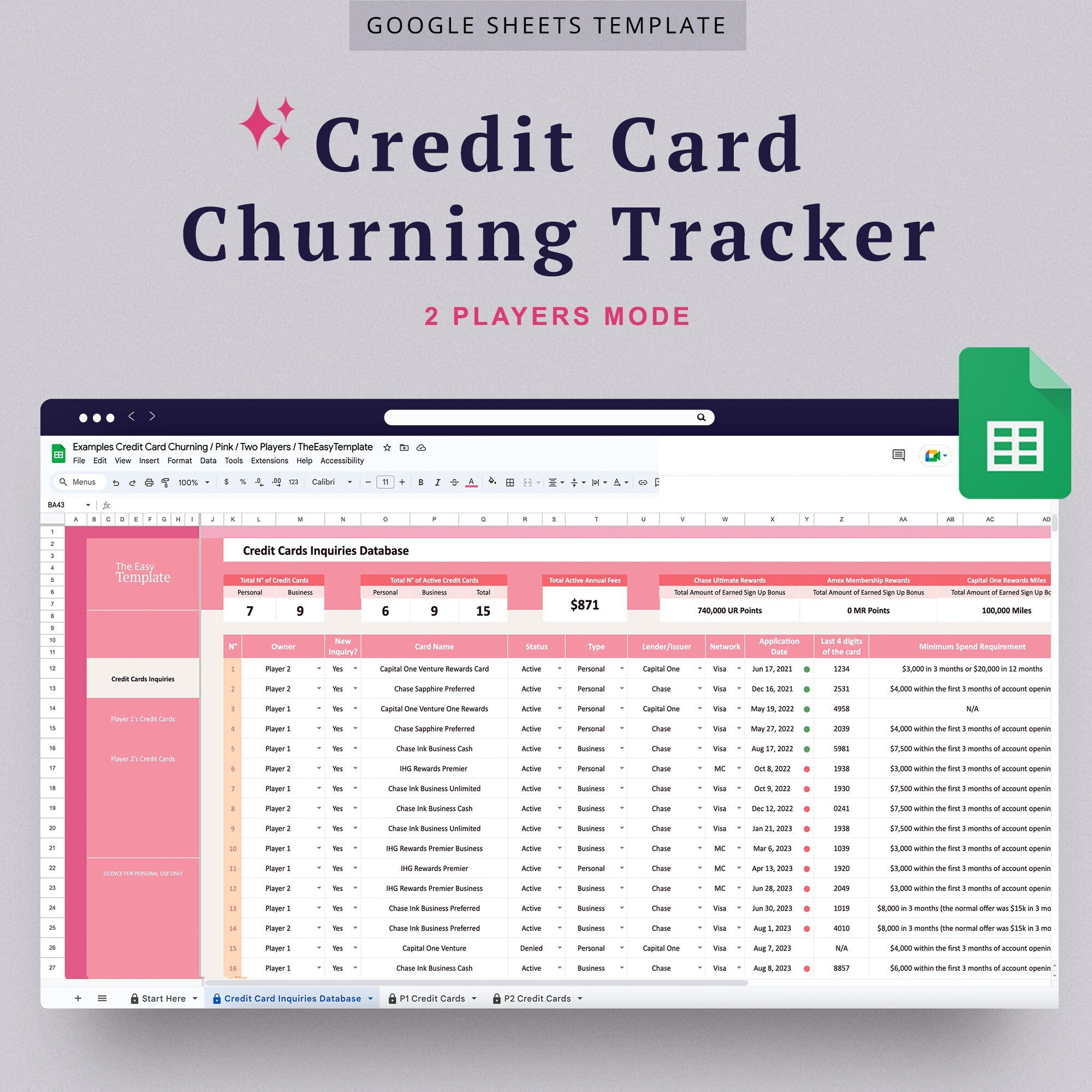 Credit Card Tracker Spreadsheet, Credit Card Planner Google Sheets ...