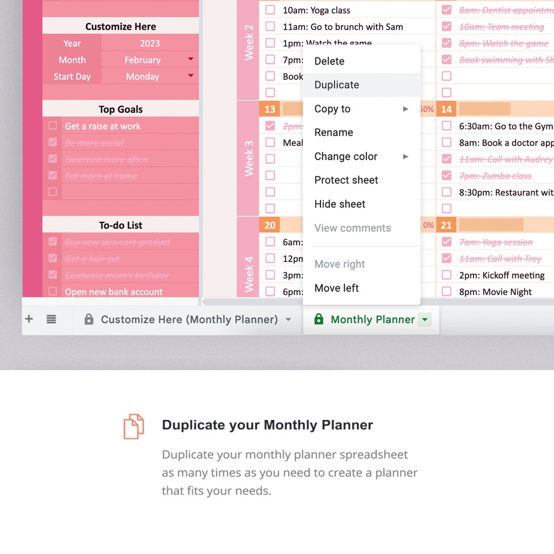 Girly Planner Google Sheet Planner Spreadsheet Undated Planner ...