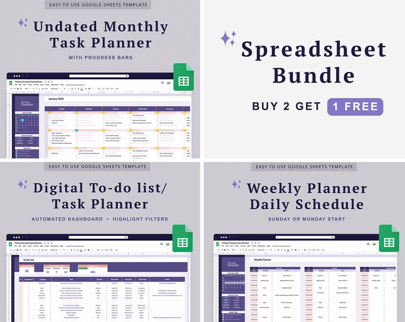 Spreadsheet Bundle Digital Monthly Calendar Google Sheet to Do List ...