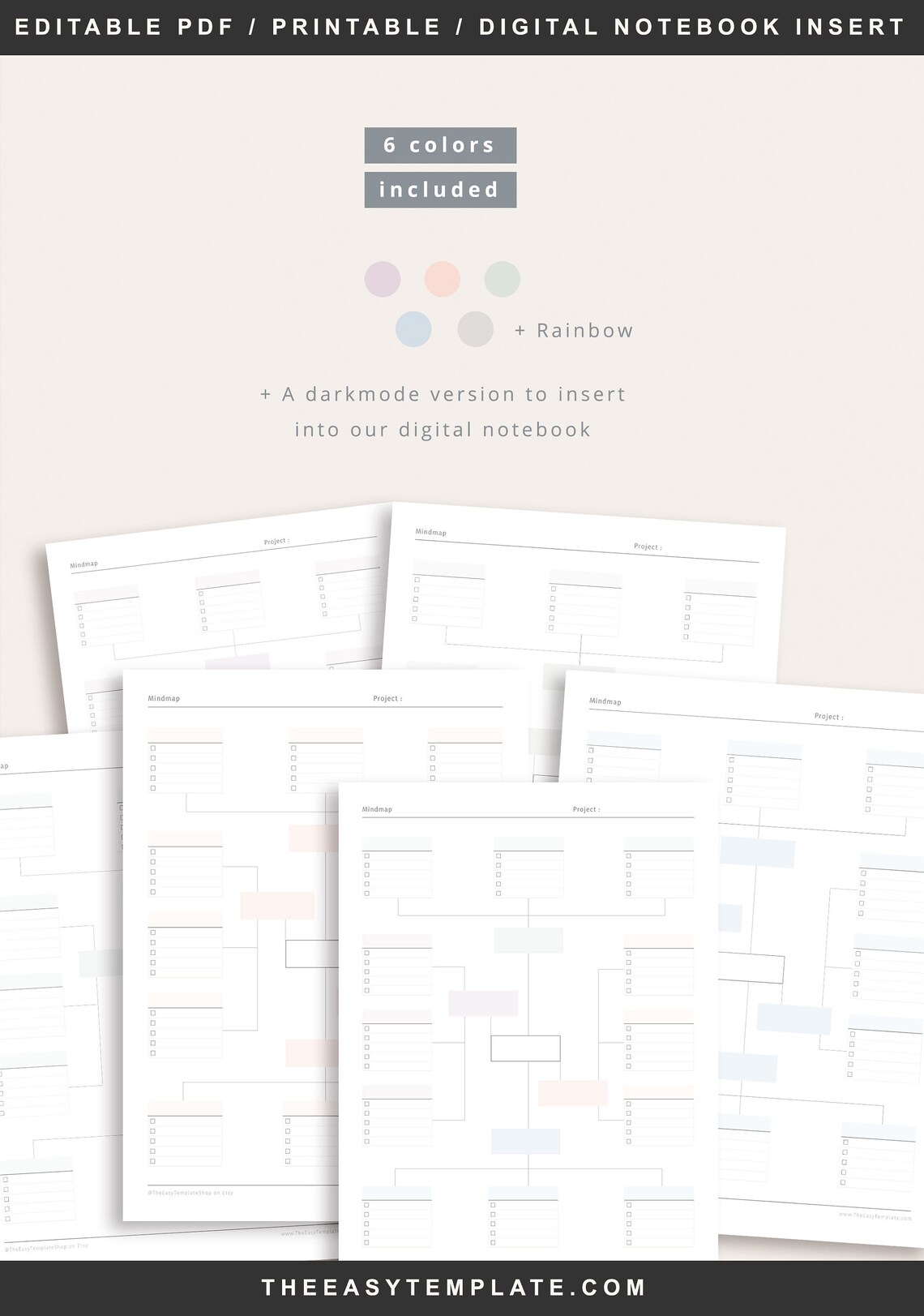 Vertical Mind Map, Fillable PDF Printable Mind Map Planner Idea Board ...