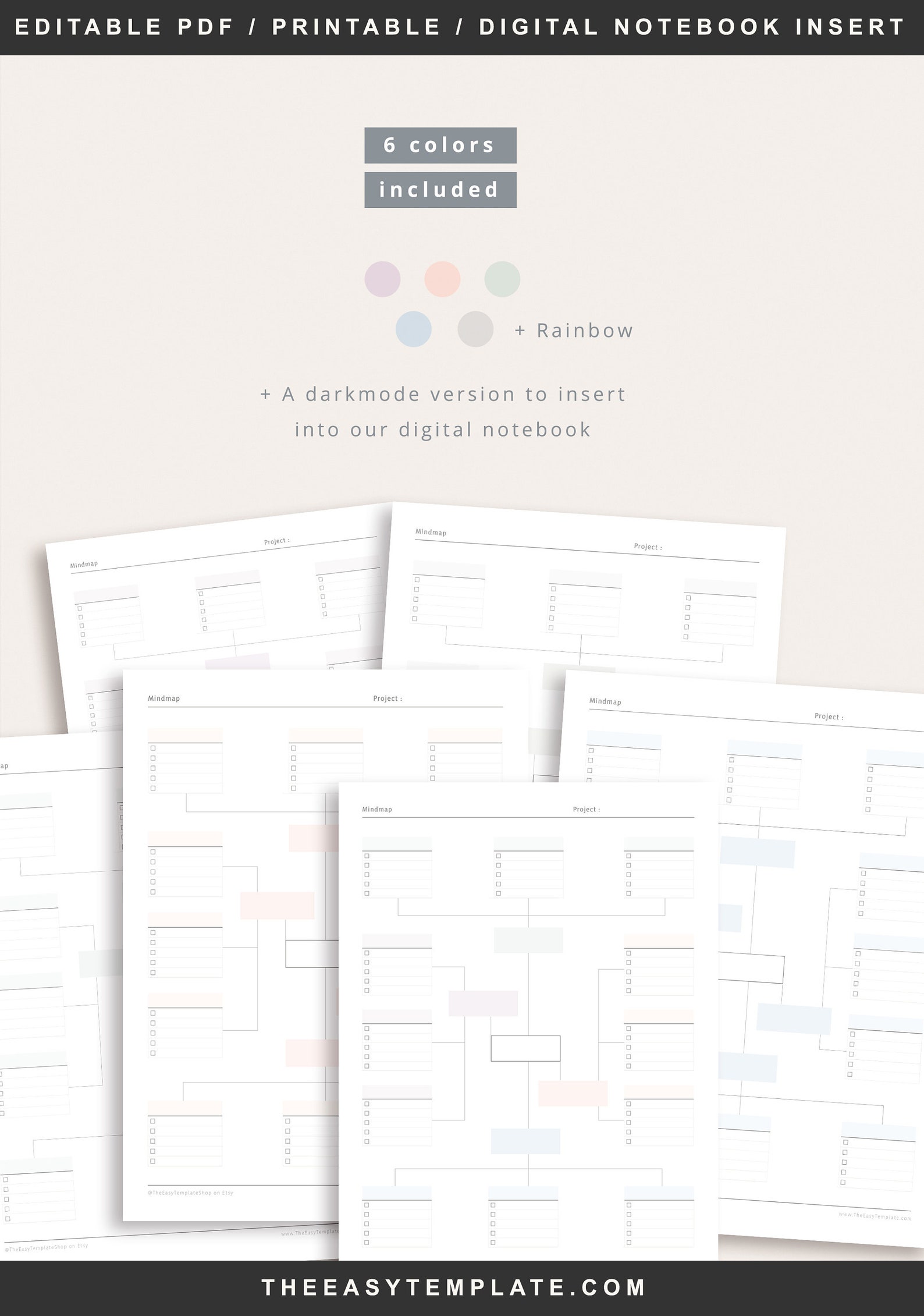 Vertical Mind Map, Fillable PDF Printable Mind Map Planner Idea Board ...