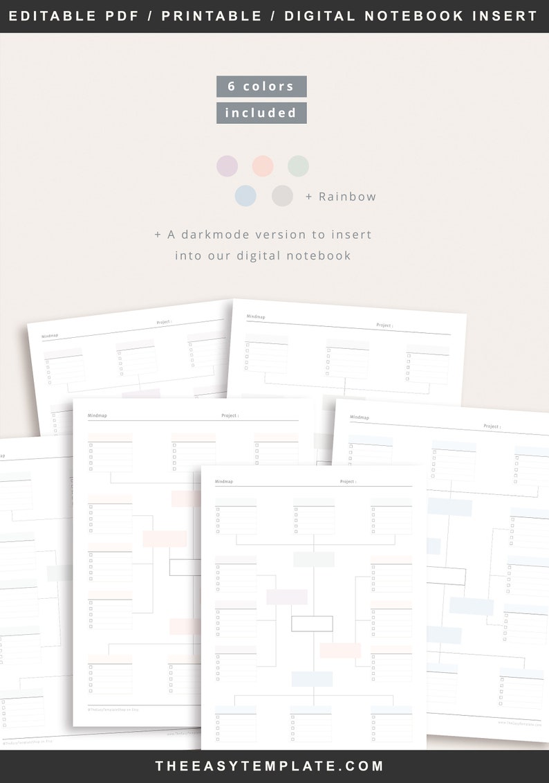 Vertical Mind Map, Fillable PDF Printable Mind Map Planner Idea Board ...