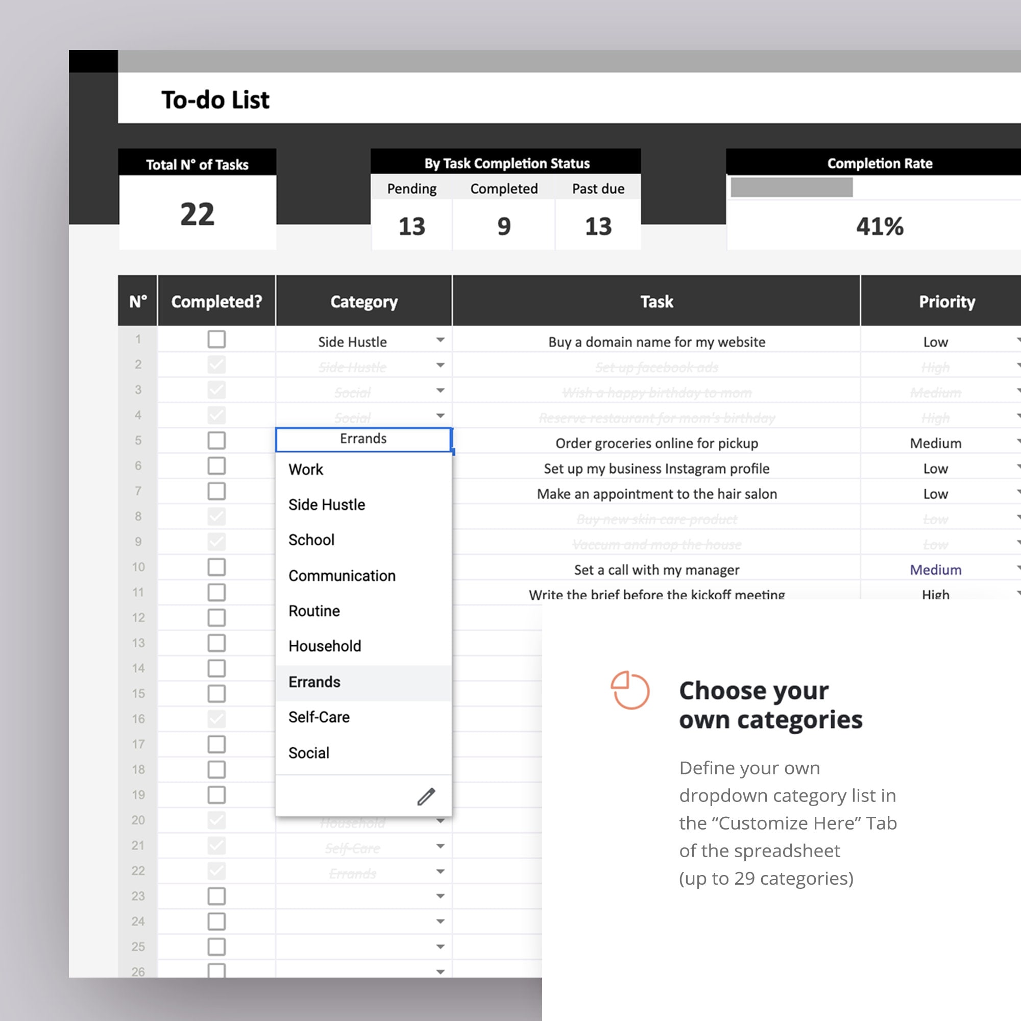 To Do List Tracker Digital Task Planner Spreadsheet Productivity ...