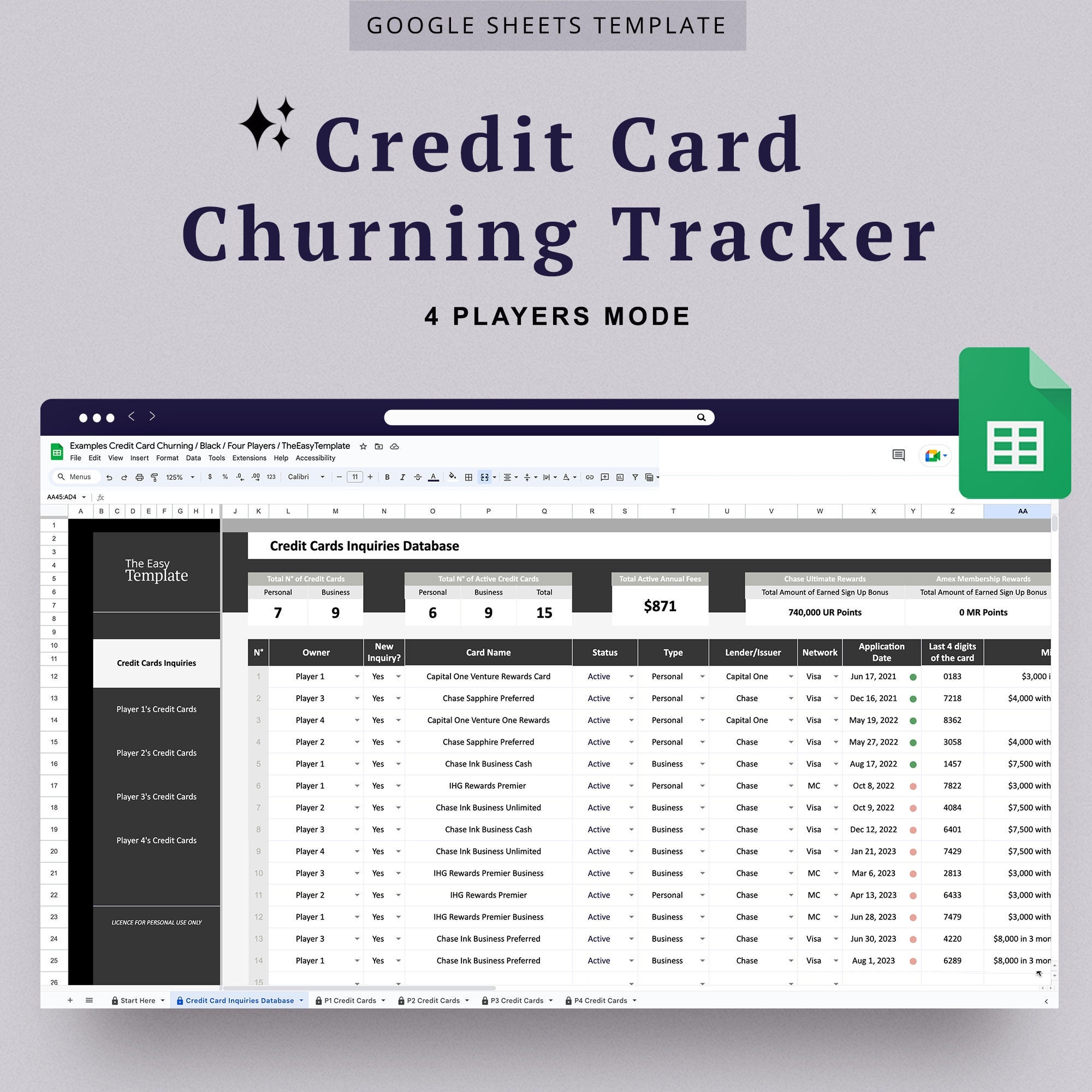 Credit Card Churning Spreadsheet Churn Tracking Tool Reward Optimization Tracker Spreadsheet ...