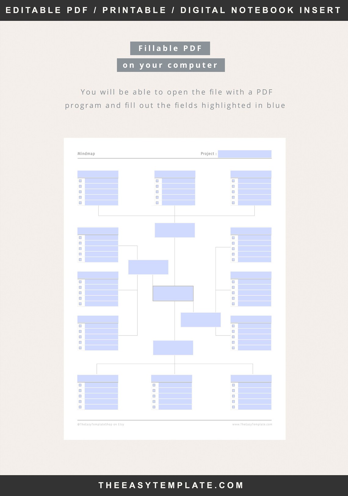 Vertical Mind Map, Fillable PDF Printable Mind Map Planner Idea Board ...