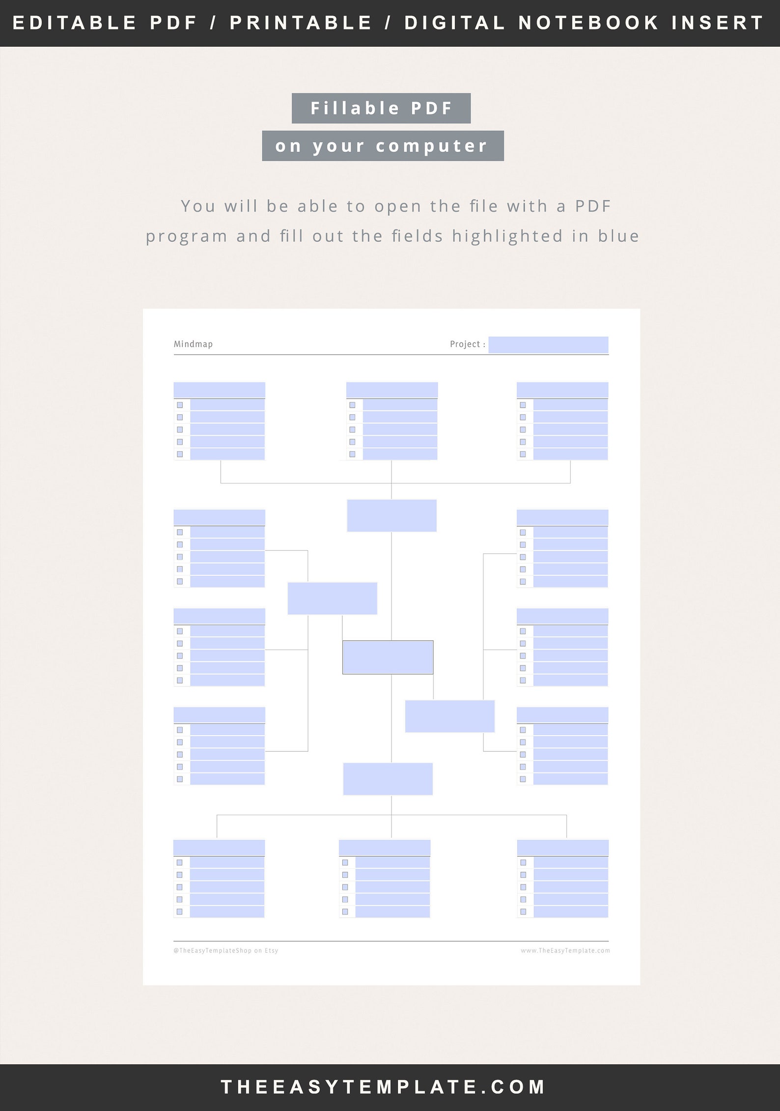 Vertical Mind Map, Fillable PDF Printable Mind Map Planner Idea Board ...
