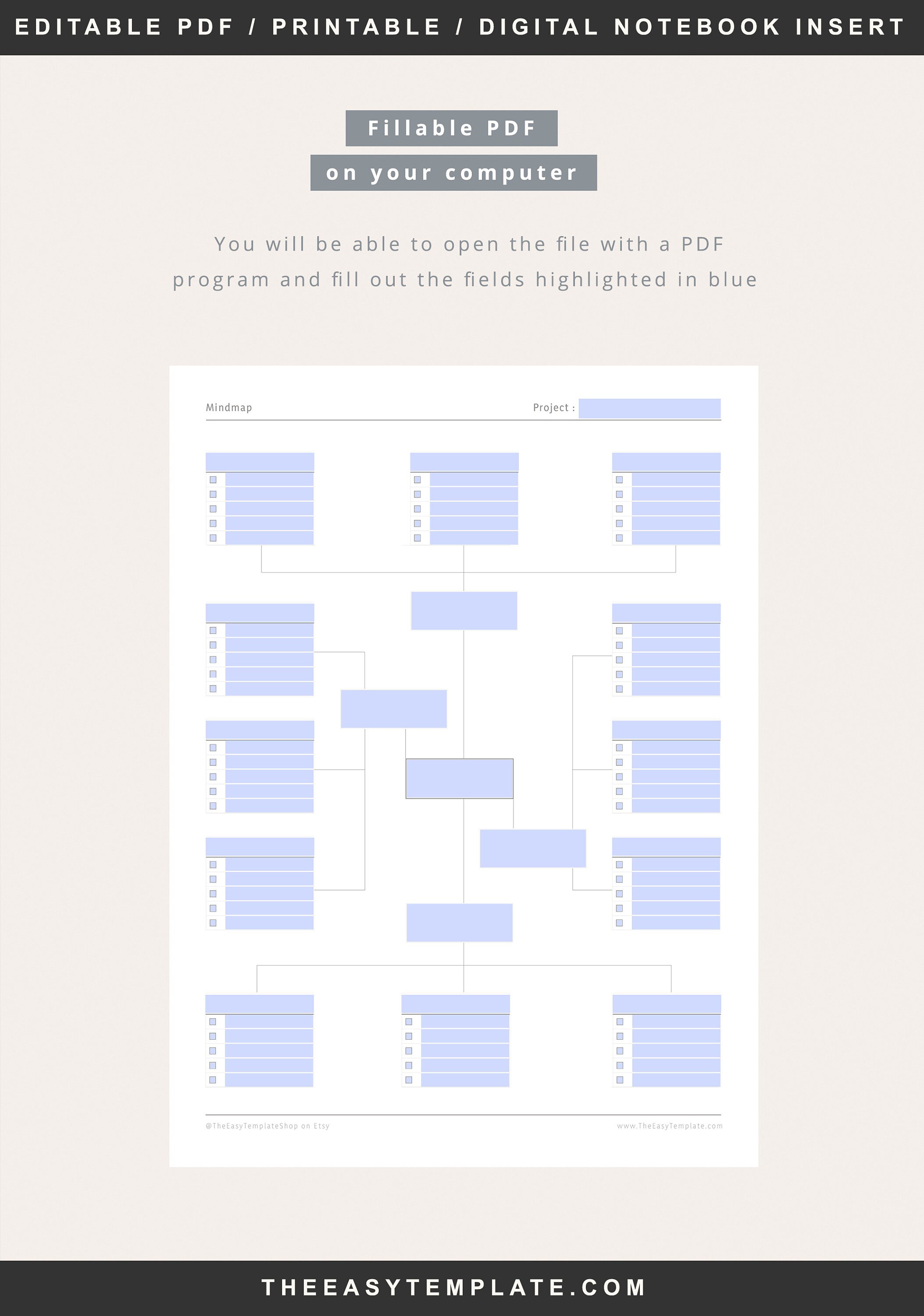 Vertical Mind Map, Fillable PDF Printable Mind Map Planner Idea Board ...