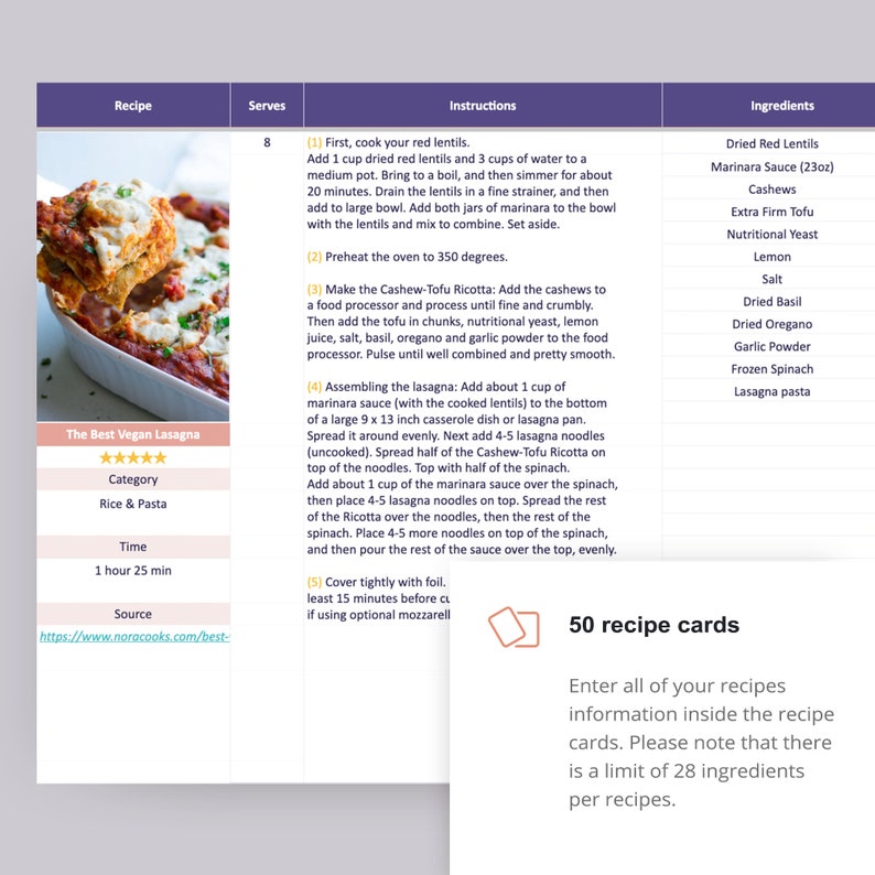 Weekly Meal Planner Spreadsheet Google Sheets Recipe Builder Calorie ...
