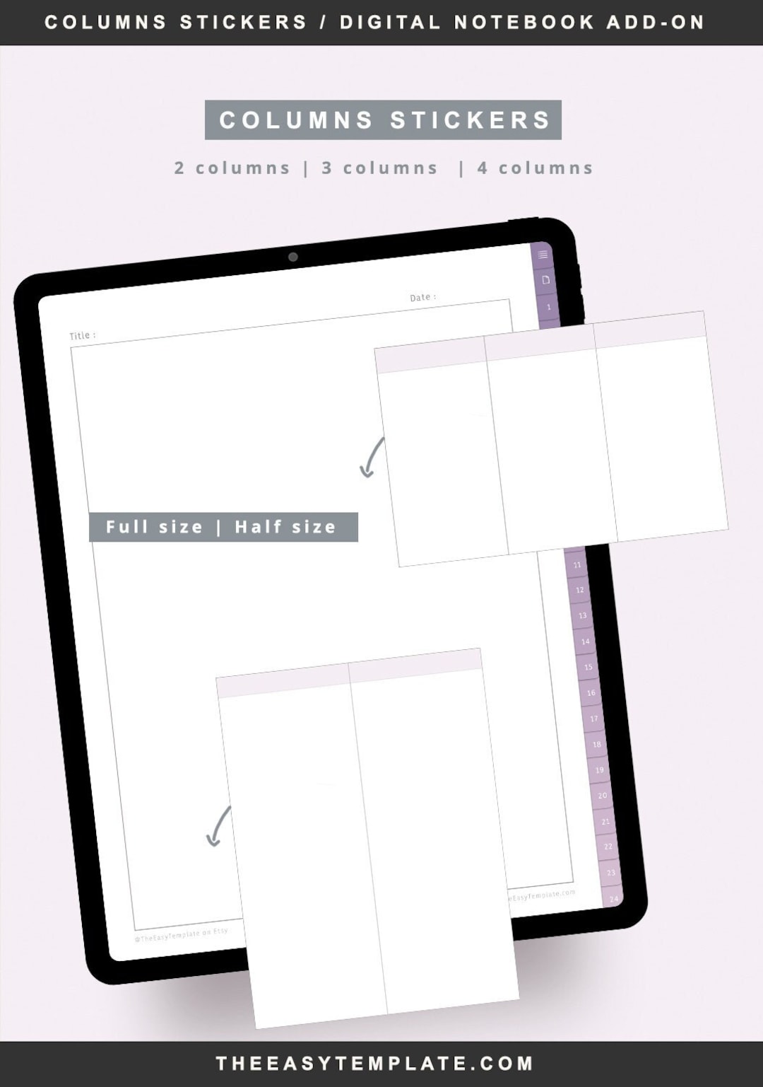 Column Sticker Header Note Section Sticker Digital Notebook Goodnotes ...