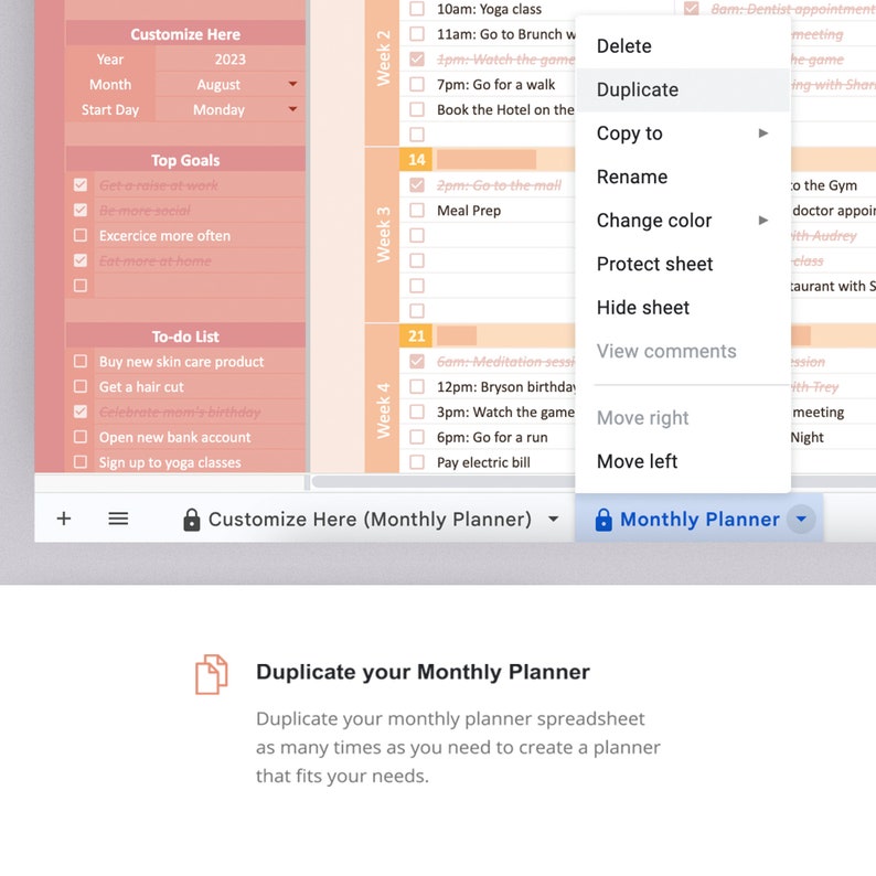 Monthly Planner Spreadsheet Template Google Sheets Work Schedule Goal ...