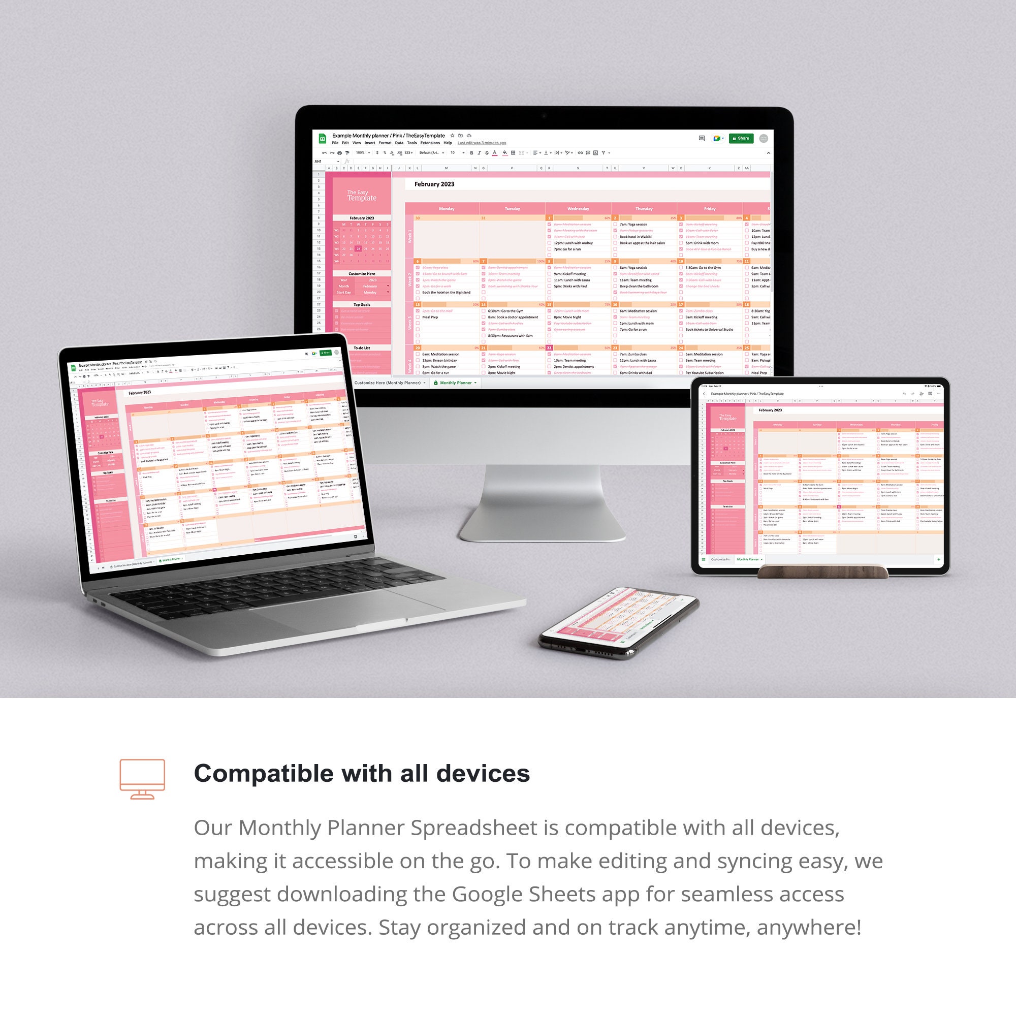 Pink Digital Planner Girl Daily Google Sheet Planner Monthly Planner ...