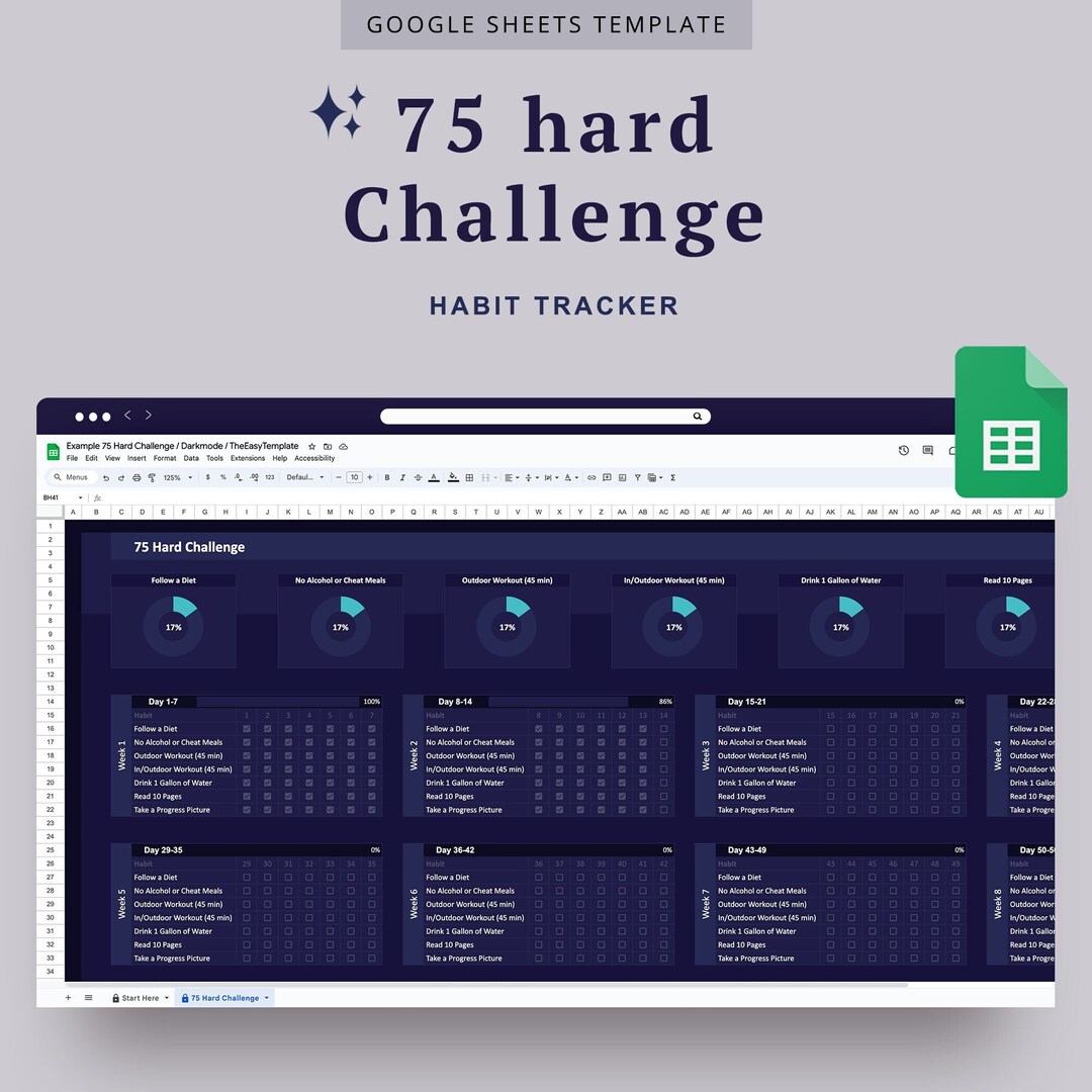 Accountability Sheet Google Sheets Habit Tracker Spreadsheet - Etsy
