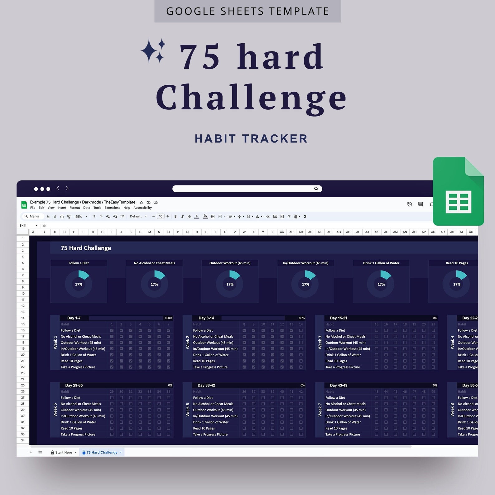 Accountability Sheet Google Sheets Habit Tracker Spreadsheet - Etsy