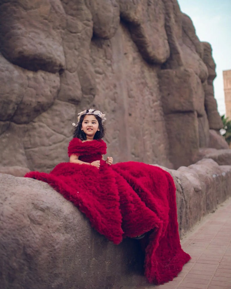 Red Flower Girl Dress Tulle Dress With Train Birthday Girl Dress Red ...