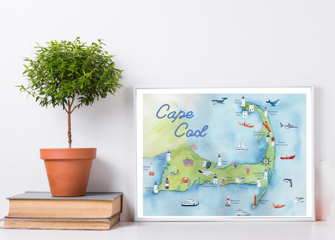 Cape Cod Watercolor Map Print,digital Download,wall Art,printable Art ...