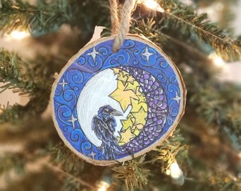 Penguin, Handmade, Wood Slice Ornament, Acrylic Painted Disc by Timber ...