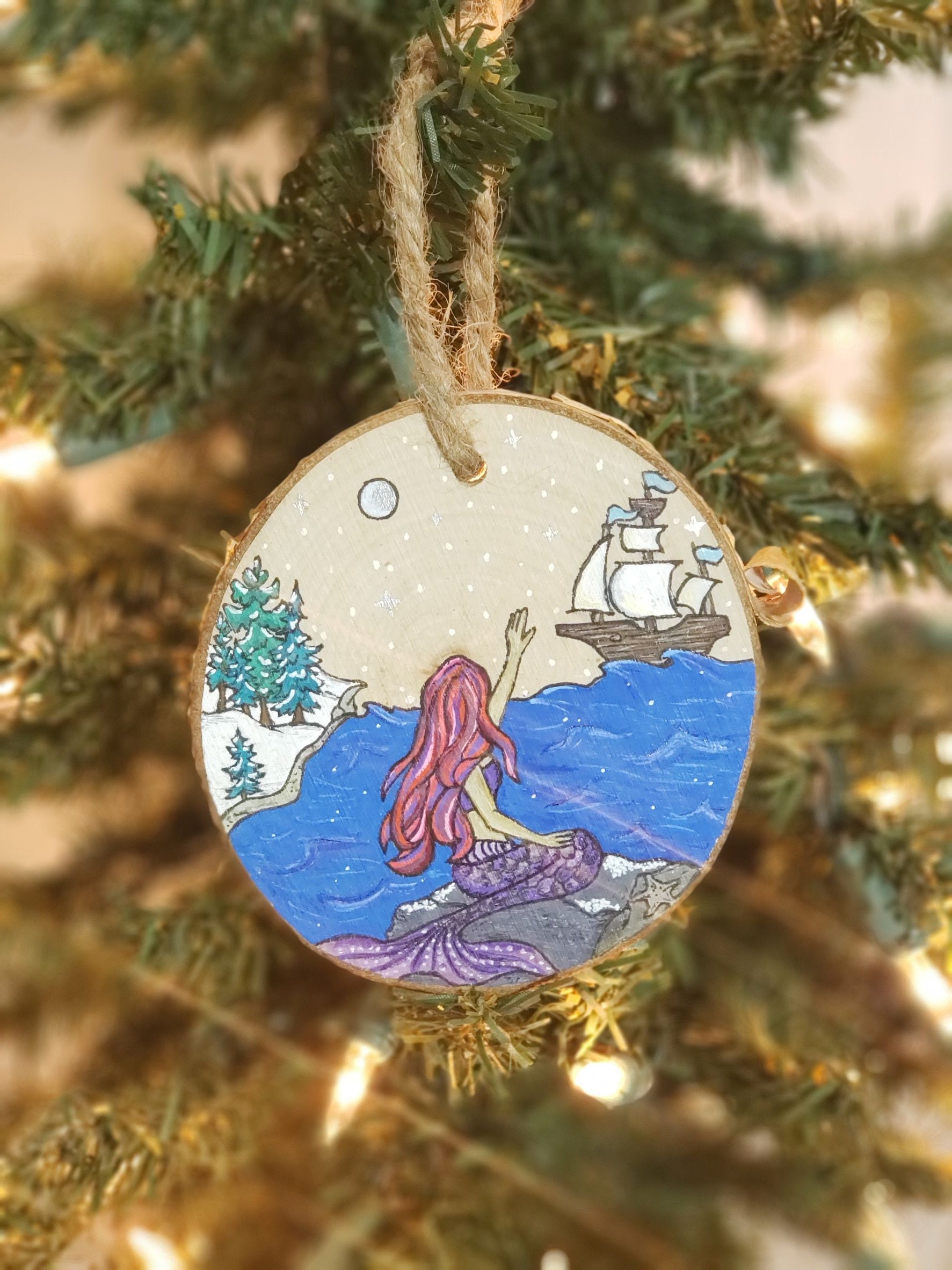 Mermaid Handmade Cryptid Wood Slice Ornament Acrylic - Etsy