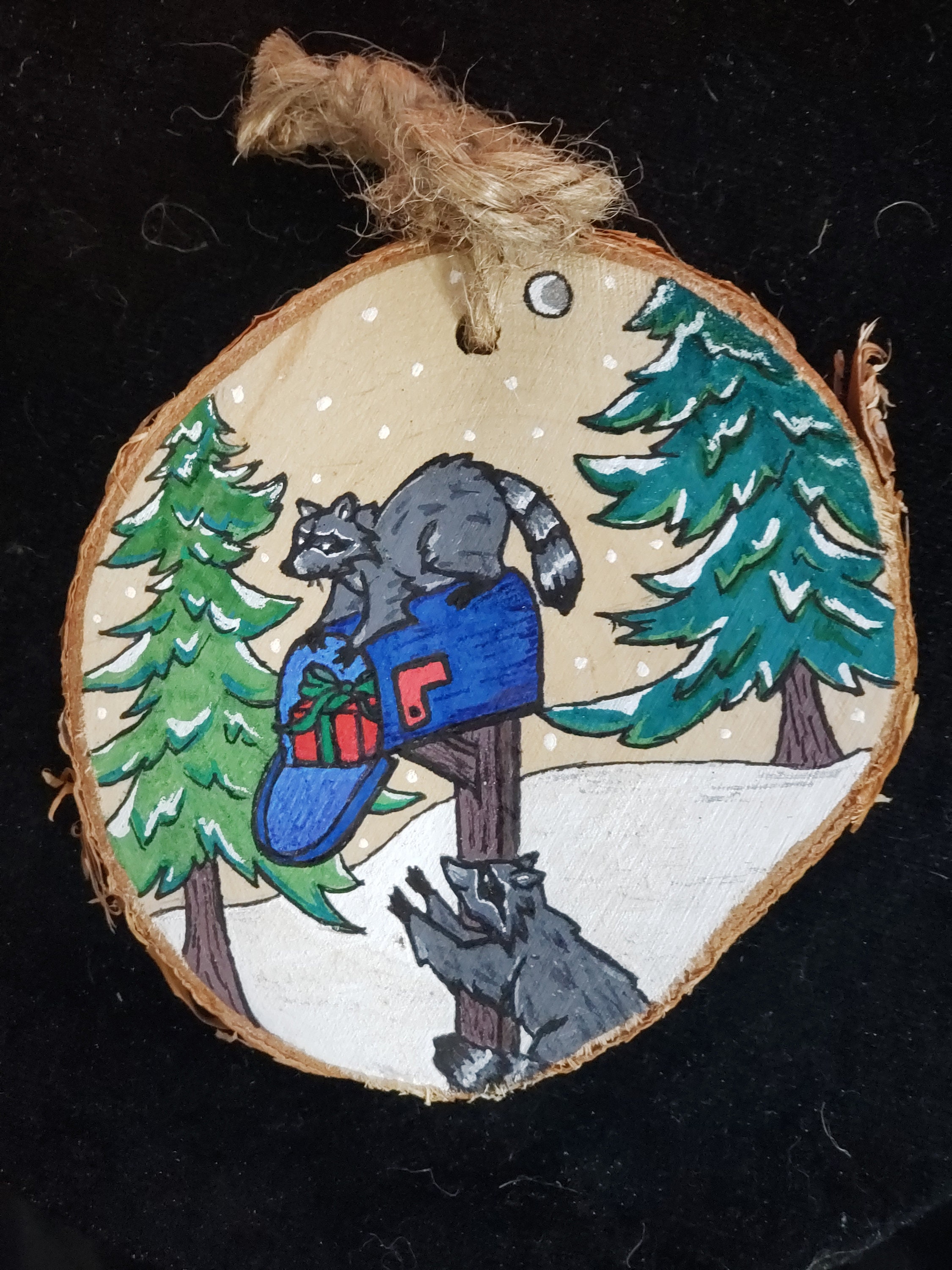 Raccoons, Handmade, Wood Slice Ornaments, Acrylic Hand Painted Disc by ...