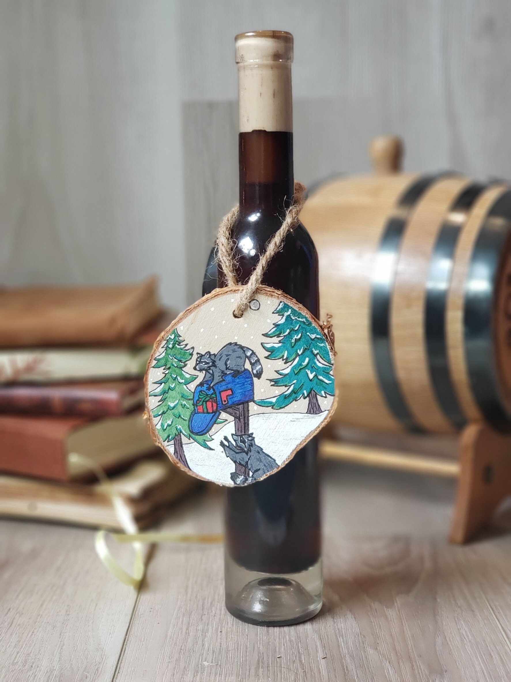 Raccoons, Handmade, Wood Slice Ornaments, Acrylic Hand Painted Disc by ...