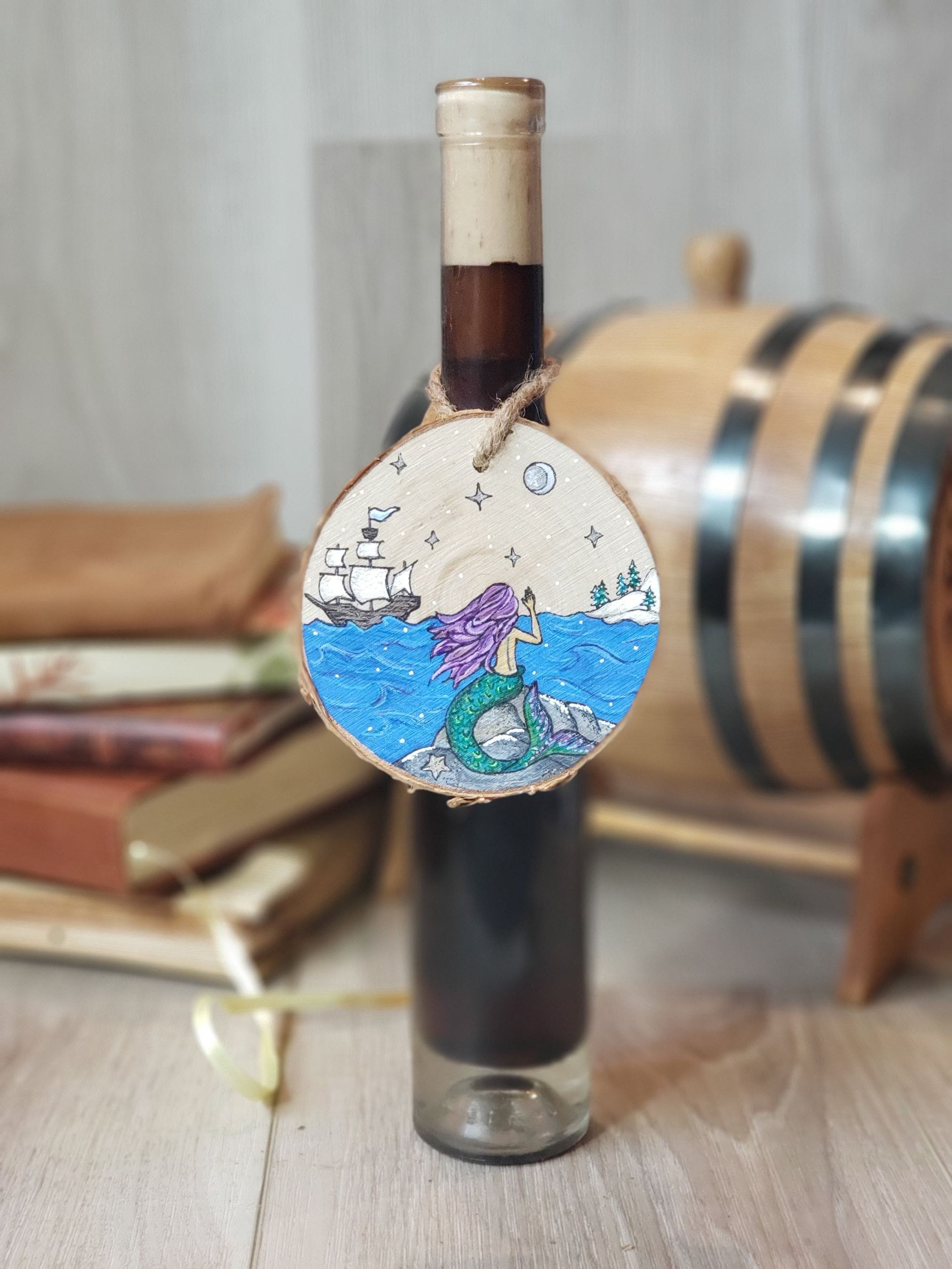 Mermaid, Handmade, Cryptid Wood Slice Ornament, Acrylic Painted Disc by ...