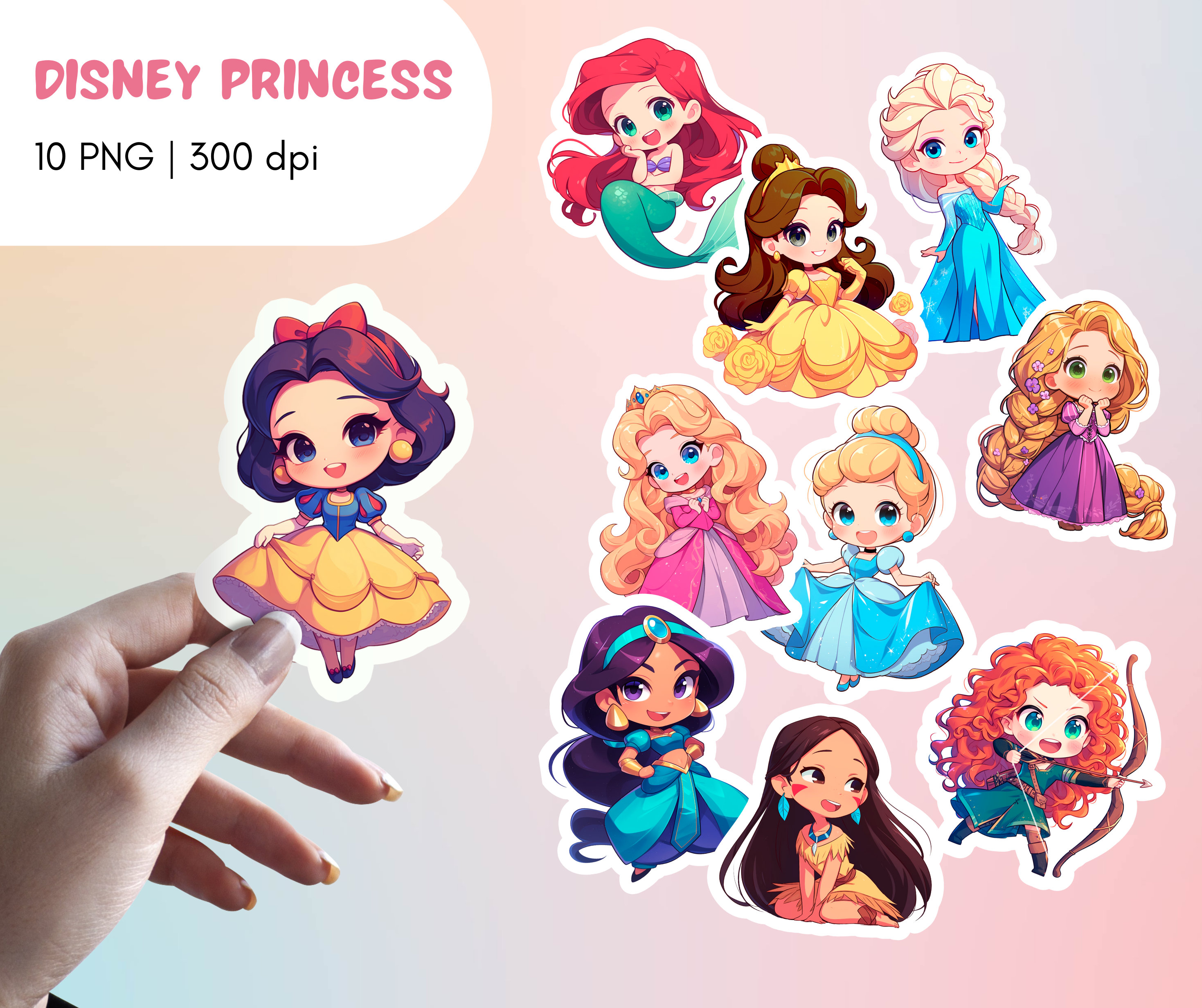 Pack de Stickers Descargables de Princesas / Arte digital PNG de cuento ...