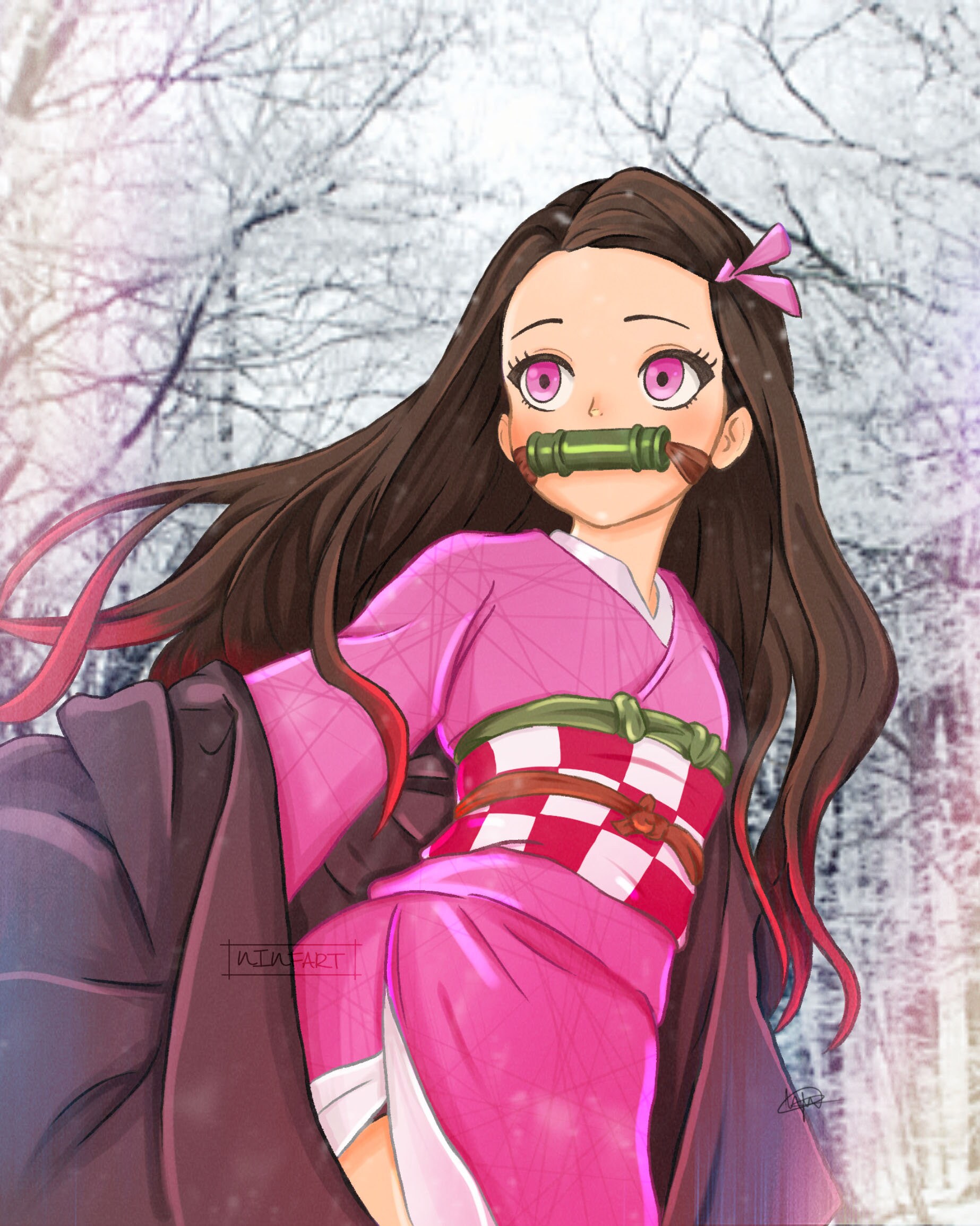 Nezuko Kamado Art / Snow Printable Digital Illustration, Kimetsu No ...