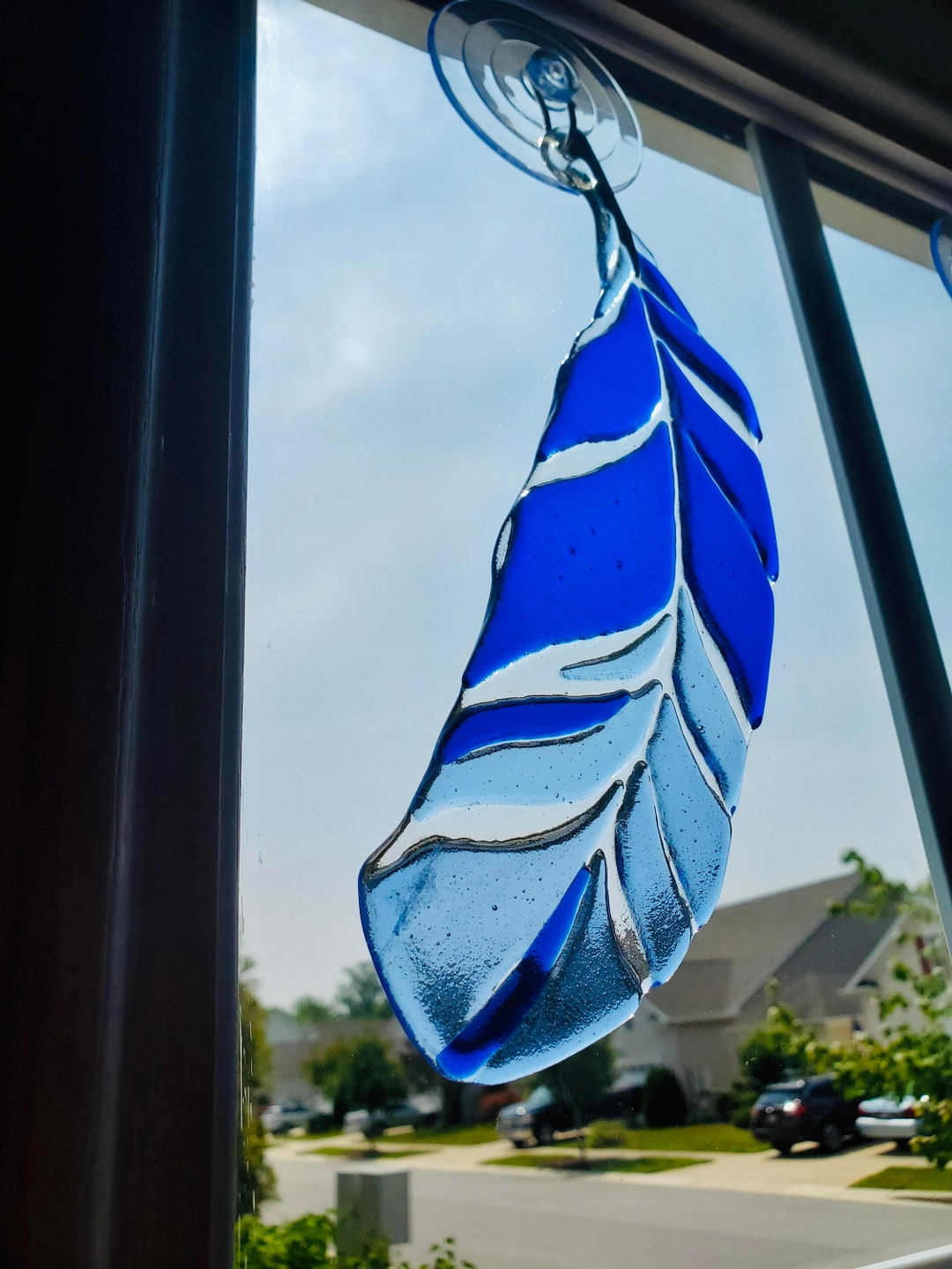 Handmade Fused Glass Feather Suncatcher. Blue, Cobalt - Etsy